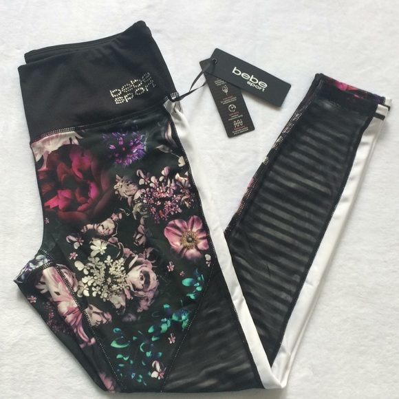 bebe | Pants & Jumpsuits | Bebe Flower Fishnet Stripe Leggings In Size ...